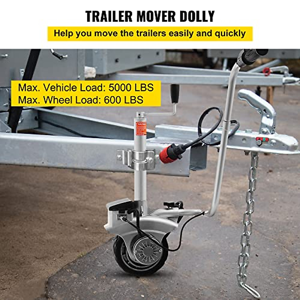 Happybuy Trailer Mover 350W 12V Electric Trailer Jack Max Vehicle Load 5000Lbs Trailer Jockey Wheel Utility Trailer Jack Easy to Maneuver Trailer Caravan Boat (12V/350W)