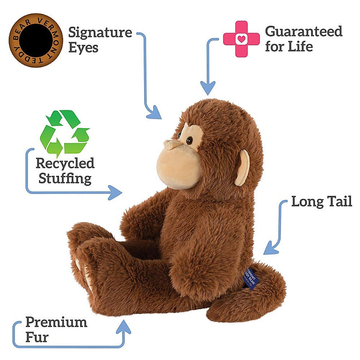 Vermont Teddy Bear Stuffed Monkey - Oh So Soft Monkey Stuffed Animal, Plush Toy, Brown, 18 Inch