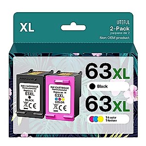 63XL Ink Cartridges Combo Pack High Yield Compatible Replacement for HP Ink 63 Works with OfficeJet 3830 4650 4655 5255 5258 5200 Envy 4510 4520 DeskJet 1110 3630 Printer (1 Black,1 Tri-Color)