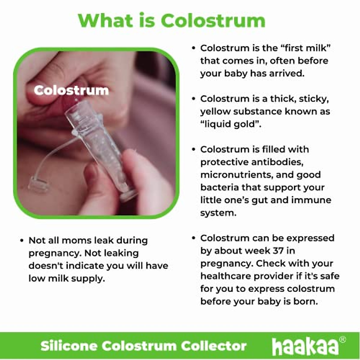 Haakaa Silicone Colostrum Collector Set with Clear PP Storage Case 4 ml, 6 PK, Pre-Sterilized