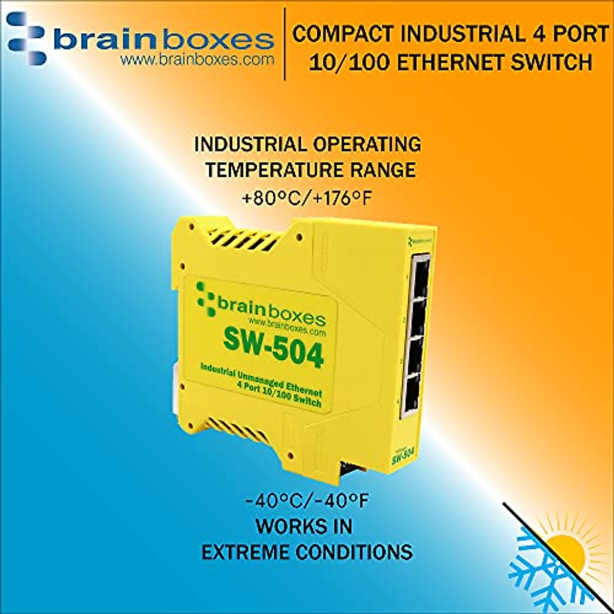 Brainboxes Switch - 4 Ports - DIN Rail mountable (SW-504)