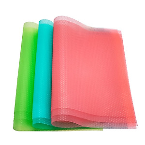 Refrigerator Liners Fridge Mats Pads 8 Pack Washable Waterproof Drawer Table Shelf Liner Mat with 2 Cleaning Cloths（3 Green + 3 Pink + 2 Blue）