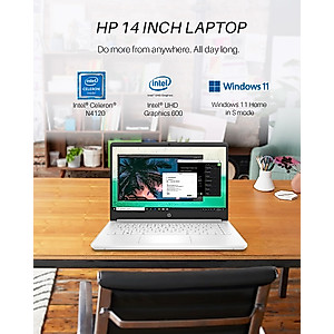 HP 14" Ultra-Light Laptop for Students and Business - Intel Quad-Core Processor, 4GB RAM, 64GB eMMC, 1-Year Office 365, 11H Long Battery Life, Wi-Fi, Bluetooth, Webcam, Win11 H in S