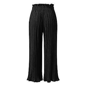 Womens Wide Leg Palazzo Pants High Waisted Lounge Pant Smocked Pleated Loose Casual Pant Suits for Women (Black, XL) X-Large
