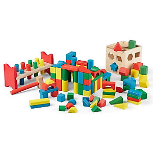 Melissa & Doug Stack, Sort & Pound Wooden Toy Collection (Building Blocks, Shape Sorter, Pounding Bench)