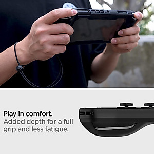 Spigen Rugged Armor Designed for Nintendo Switch OLED Model 7 Inch and Joy-Con Controller TPU Grip with Strap Protective Case (2021) - Matte Black