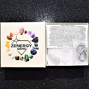Zenergy Gems Charged Colombian Lemurian Seed Quartz Crystal Point Pendant [Facet-Grade] 10-25 carats weight (Crystal) + 20" Silver Chain + Selenite Charging Heart Included (HEALING ENERGY)
