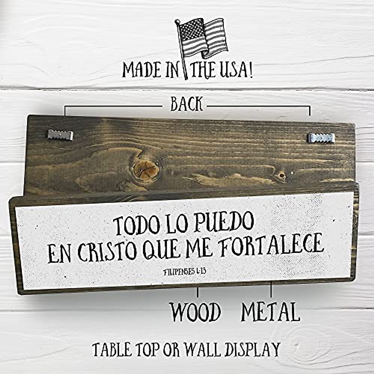 ANVEVO Todo Lo Puedo En Christo Que Me Fortalece – Spanish Bible Verse – mensajes cristianos para decorar - Metal and Wood Sign