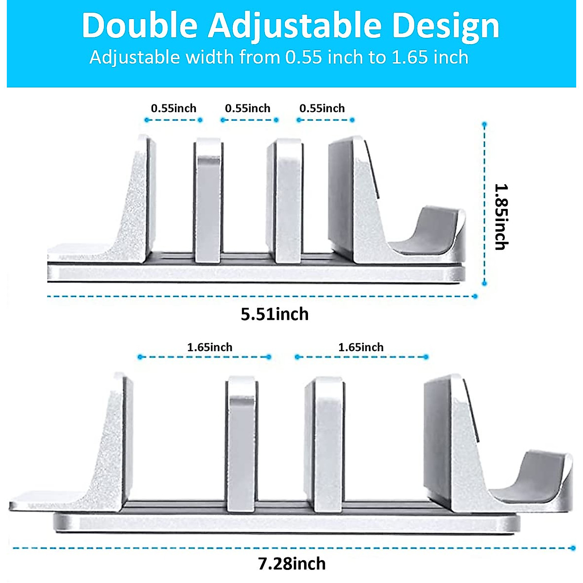 Syslux Vertical Laptop Stand [Upgrade Version], 3 Slots Space-Saving Aluminum Desktop Stand Holder with Adjustable Dock Size,Compatible with All MacBook/Surface/Lenovo/Dell/Gaming Laptops (Silver)