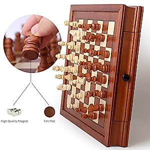 BESTAMTOY Wooden Chess and Checkers Set with Storage Drawer, 12-inch Classic 2-in-1 Board Game for Kids and Adults, Travel Portable Chess Game Set, Includes Extra Kings, Queens