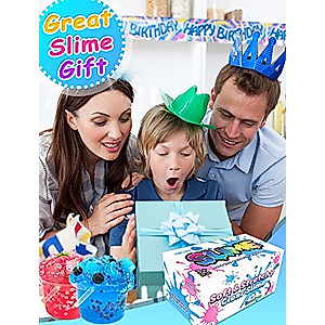 20 FL OZ Premade Slime, 2 Pack Big Slime Bucket with Jelly Cube, Glimmer Crunchy Slime Stretchy and Non-Sticky, Slime Kits Include 10 Sets Add-ins, Party Favors for Kids, Sensory Toy Stress Relief