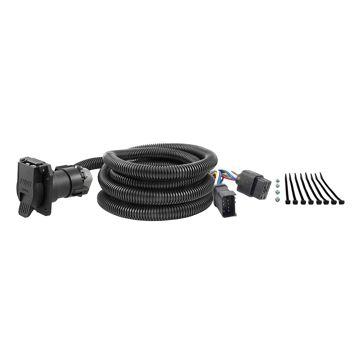 CURT 56001 10-Foot Vehicle-Side Truck Bed 7-Pin Trailer Wiring Harness Extension, Select Dodge Ram 1500, 2500, 3500, Dakota , Black