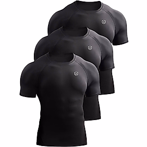 NELEUS Men's 3 Pack Compression Baselayer Athletic Workout T Shirts,5022,Black,Black,Black,XL