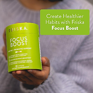 FRISKA Energy Boost Enzyme and Probiotics Supplement, Promotes Better Digestion and Energy for Men and Women, Gut Health, 30 Capsules