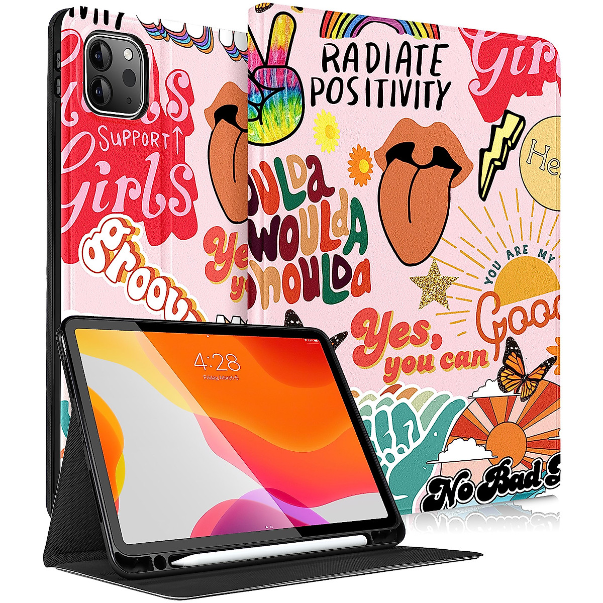 Uppuppy for iPad Air 11 inch Case, Air 5th/4th Generation 10.9, Pro 11'' Case Cute Kids Women Girls Girly Folio Quote with Apple Pencil Holder Cover for iPad Air 11 2024 (M2), 10.9 2022 2020, Pro 11