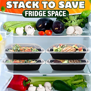 New Century, 50-Pack [32 oz] 1-Compartment Food Container - Rectangular Meal Prep Bento with Lid - Portable Lunch Box - Stackable - BPA Free - Freezer/Microwave/Dishwasher Safe - Reusable Storage