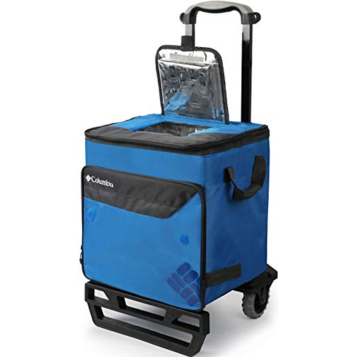 Columbia Crater Peak Wheeled Cooler - 50 Can Rolling Cooler - Blue Collapsible Cooler with Super Foam Insulation and Foldable All-Terrain Cart with Wheels
