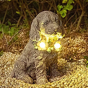 Ovewios Garden Statue Dog Memorial Gifts - Yard Art Decoration with Solar LED Lights Waterproof Resin Garden Figurine Decor for Outdoor Patio Yard Lawn Ornament