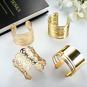 JOERICA 4PCS Gold Cuff Bracelets for Women Open Cuff Wide Wire Bracelets Adjustable Wrist Wrap Bracelet Set