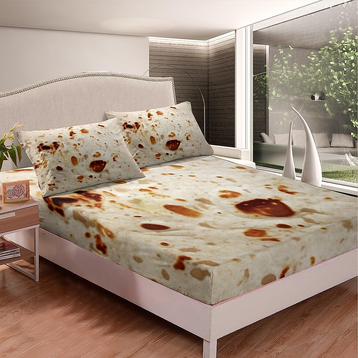 Burritos Tortilla Bedding Set for Adult and Kids Ultra Soft Giant Funny Realistic Food Bed Sheet Set Set Breathable Novelty Soft Flannel Taco Fitted Sheet Twin Size 2Pcs