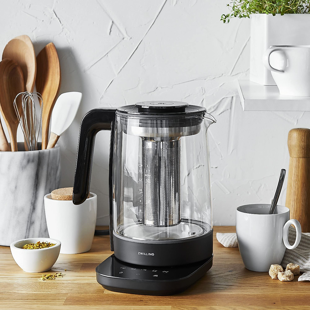 ZWILLING Enfinigy Glass Kettle 1.7L, Tea Kettle, 6 Preset Temps for the Perfect Cup, Tea Timer, Black