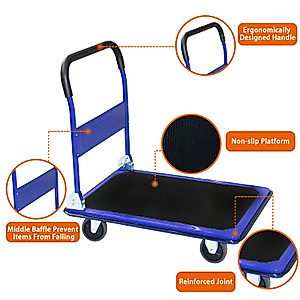 LMKOPUER Folding Platform Cart, 880lb Weight Capacity Rolling Flatbed Cart Hand Platform Truck Moving Platform Dolly Push Cart with 360 Degree Swivel Wheels