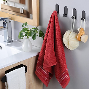 Taozun Hand Towel Holder/Hand Towel Bar - Black Towel Rack with 4 Pack Self Adhesive Hooks for Bathroom Wall Kitchen, Towel Holder Set Stick on Wall