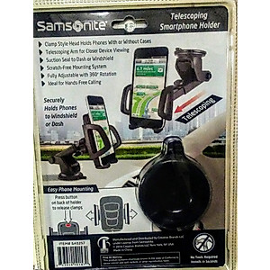 Samsonite Auto use Windshield or Dashboard Telescoping Smartphone Holder Expandable Head fits Phones Hands-Free Calling 360 deg Rotation Multiple Viewing Angles