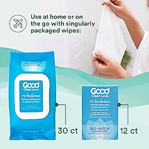 Good Clean Love Rebalance Feminine Wipes, Supports Vaginal Health Naturally & Reduces Odor, Moisturizing & Cleansing Hygiene Product Made with Aloe, pH-Balanced Feminine Wipes, 30 Biodegradable Wipes
