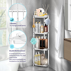 4 Tier Shower Caddy for Bathroom Corner Organizer: Rustproof Floor Standing Shower Shelves Storage with Large Capacity - Shower Organizer Rack for Bathroom Essentials, White
