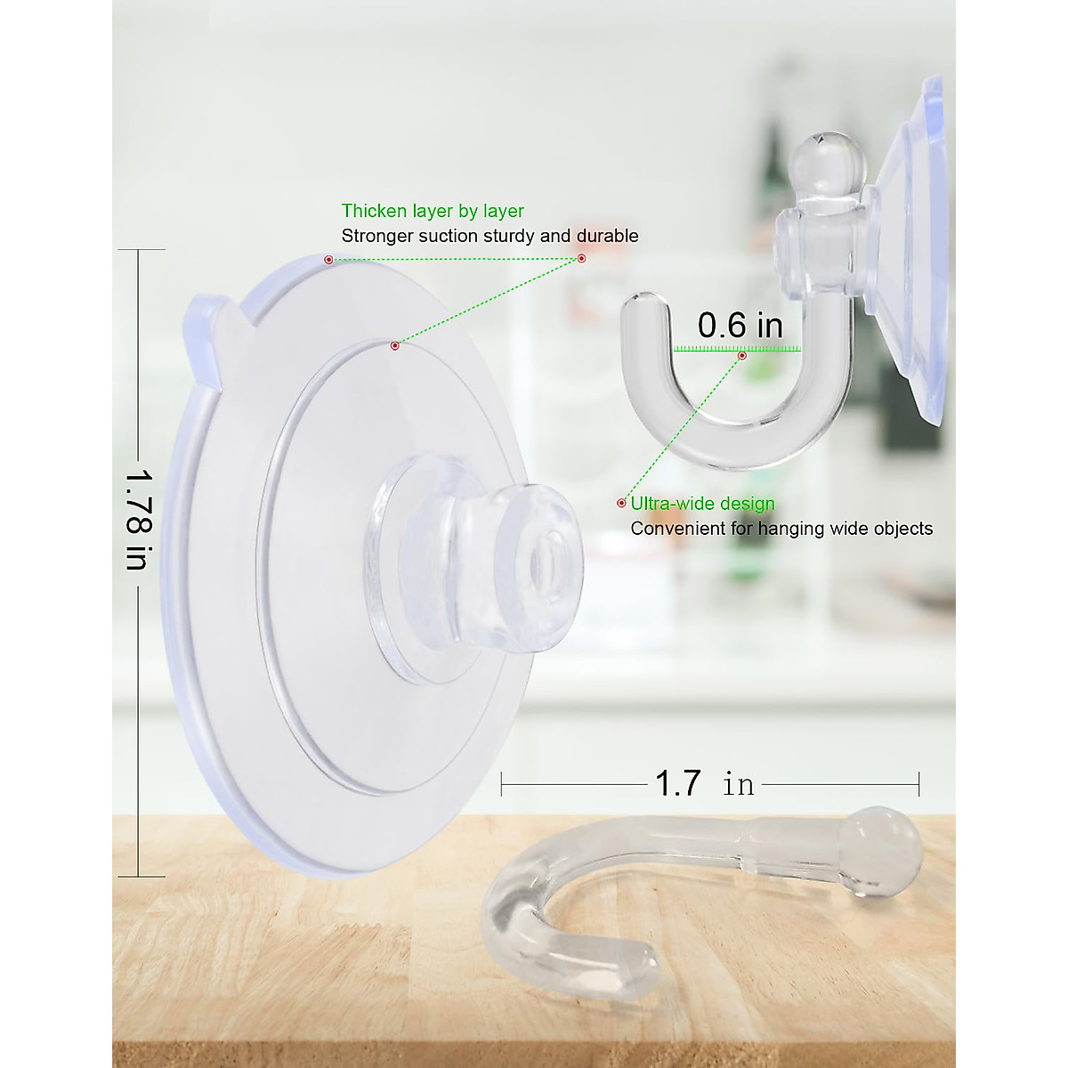 LUPYJI Suction Cup Hooks, Transparent PVC Removable Suction Cups for Glass Windows, Mirrors, Doors, Tiles (15 Pack)