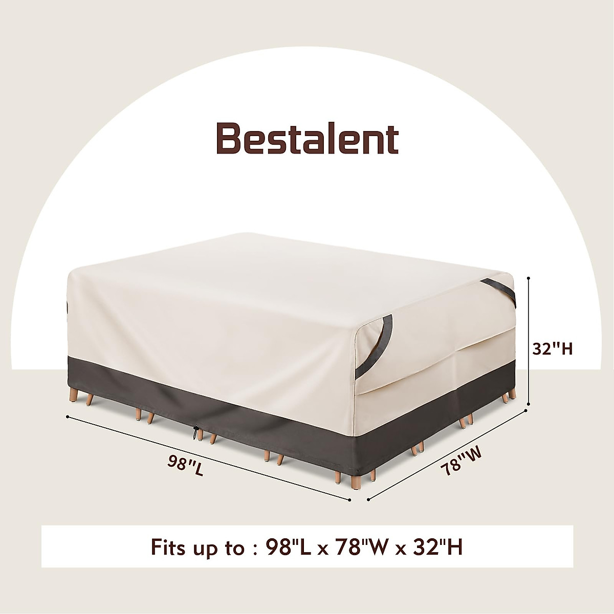 Bestalent Waterprooof Outdoor Furniture Covers for Table and Chairs, Patio Rectangular Table Cover Heavy Duty, Fits up to 98L x 78W x 32H inches (Beige/Grey)