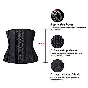 YIANNA Short Torso Waist Trainer for Women Tummy Control Underbust Sports Workout Hourglass Body Shaper, YA110266-Black-L