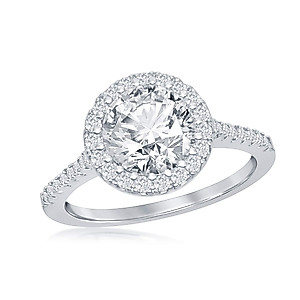 Silvertone Simulated Brilliant Diamond CZ 2.00ct Round Halo Engagement Ring and Band Set (Size 9)