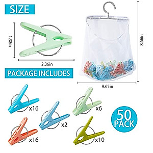 Jophaiipy Plastic Clothes Pins Heavy Duty Outdoor,Colored Clothes Pins with Mesh Clothespin Bag,50-Pack Clothes Pins and Bag Heavy Duty for Laundry Clips
