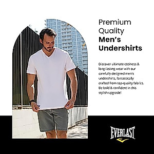 Everlast 6-Pack Men's Essential V-Neck Undershirts – Breathable, Tagless, Cotton Mens T Shirt – T Shirts for Men Pack (L, White)