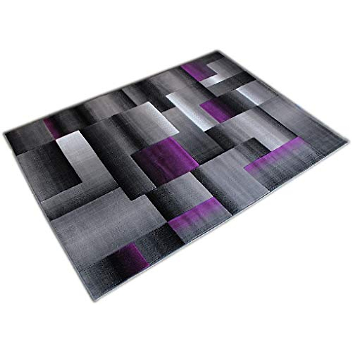 Champion Rugs Modern Geometric Abstract Boxes and Squares Purple Grey Black Carpet Bedroom Living Room Contemporary Dining (5’ 3” X 7’ 5”)