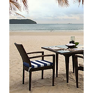 LUSWEET Waterproof Patio Chair Seat Covers Navy Stripes Simple Blue and White 2 Pack Outdoor Cushion Covers,Removable Cushion Slipcovers for Dining Room,Garden,Beach 20x18x4 Inch