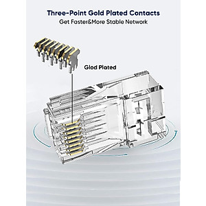 CableCreation RJ45 Pass Through Connectors, 50-Pack Cat6/Cat5e Gold Plated Modular Plug Unshielded Crimp Connector for Solid or Stranded UTP Ethernet Cable