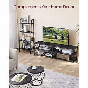 VASAGLE TV Stand, TV Console for TVs Up to 70 Inches, TV Table, 63 Inches Width, TV Cabinet with Storage Shelves, Steel Frame, for Living Room, Bedroom, Black with Wood Grain ULTV095B22