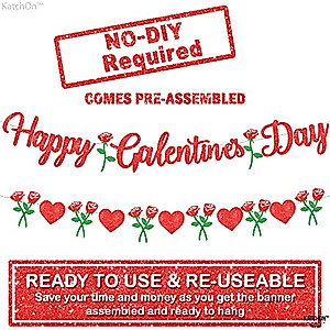 Happy Galentines Day Banner with Roses - 2 Strings, No DIY | Happy Galentines Day Decorations | Galentines Day Party Favors for Be My Galentine Decor | Galentine's Day Decorations, Galentines Décor