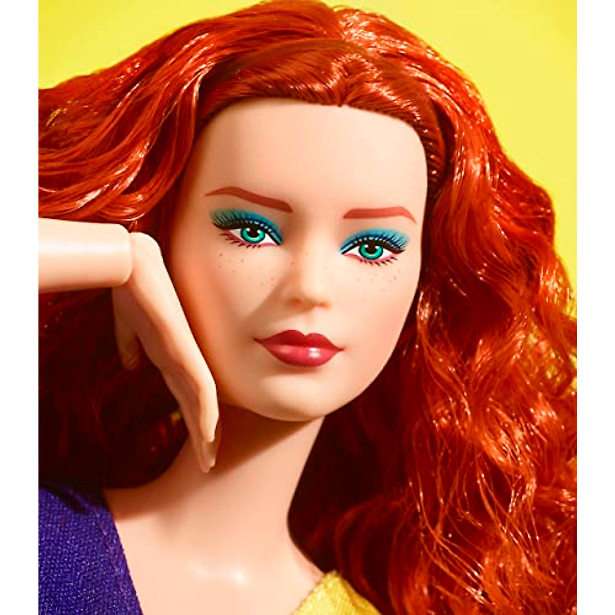 Barbie Looks Doll with Curly Red Hair Dressed in Color Block Top and Glossy Pleather Skirt, Posable Made to Move Body