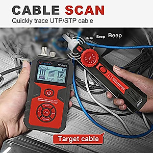 NOYAFA Network Cable Tester with Mapping and VFL Function, RJ11 RJ45 Ethernet Cable Tester POE Tester Cable Toner, Rechargeable Anti-Interference Network Tester for Telephone LAN Coax Cable