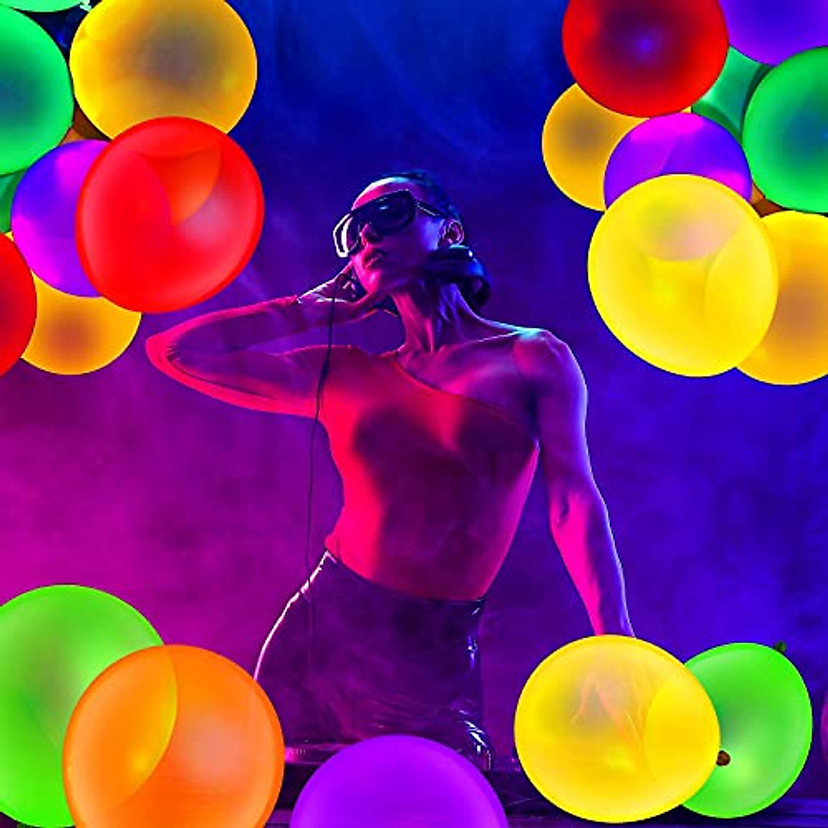 100 Pieces Glow in The Dark Balloons UV Neon Balloon Glow Garland Kit and 53 ft Neon Streamers Paper Glow Garland Decorations for Birthday, Wedding, Black Light Party Supplies (Classic Style)