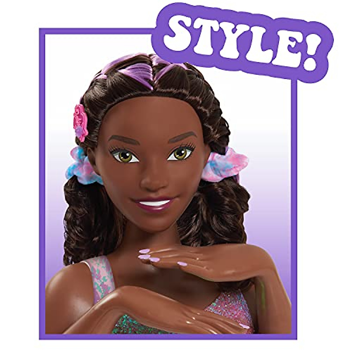 Barbie Tie-Dye Deluxe 21-Piece Styling Head, Black Hair, Includes 2 Non-Toxic Dye Colors, Kids Toys for Ages 3 Up by Just Play