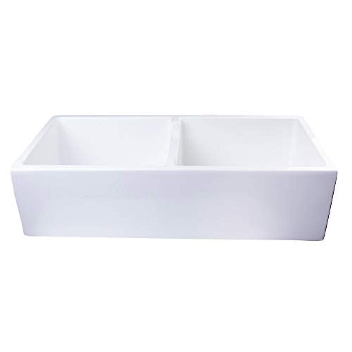 ALFI brand AB3918DB-W Smooth Thick Wall Fireclay Double Bowl Farm Sink, 39", White