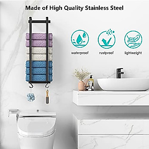 Nidouillet Wall Towel Rack for Rolled Towels, New Upgrade 2 Bar Towel Racks for Bathroom Wall Mounted, Bathroom Towel Storage, Metal Bath Towel Holder for Folded Large Towel Washcloths, Black