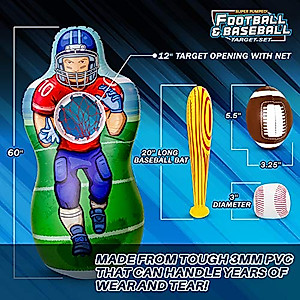 Super Pumped! Inflatable Double-Sided Baseball & Football Target Set - Blow Up Toy with Soft Football, Baseball & Inflatable Bat - Fun Toss Games for Indoor, Outdoor, Backyard & Party Favor - 5 Feet