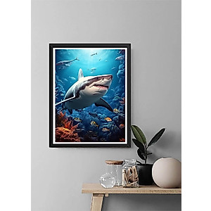 Diymood Paint by Numbers for Adults Shark, DIY Oil Painting Marine Life Acrylic Paint by Number Kits for Adults Beginner for Home Wall Decor 16x20 inch