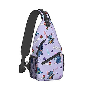 ISUNIET Unisex Chest Bags Crossbody Sling Backpack Travel Hiking Daypack for Women Men Stitch Shoulder Bag for Climbing Runners Cartoon Cute 15